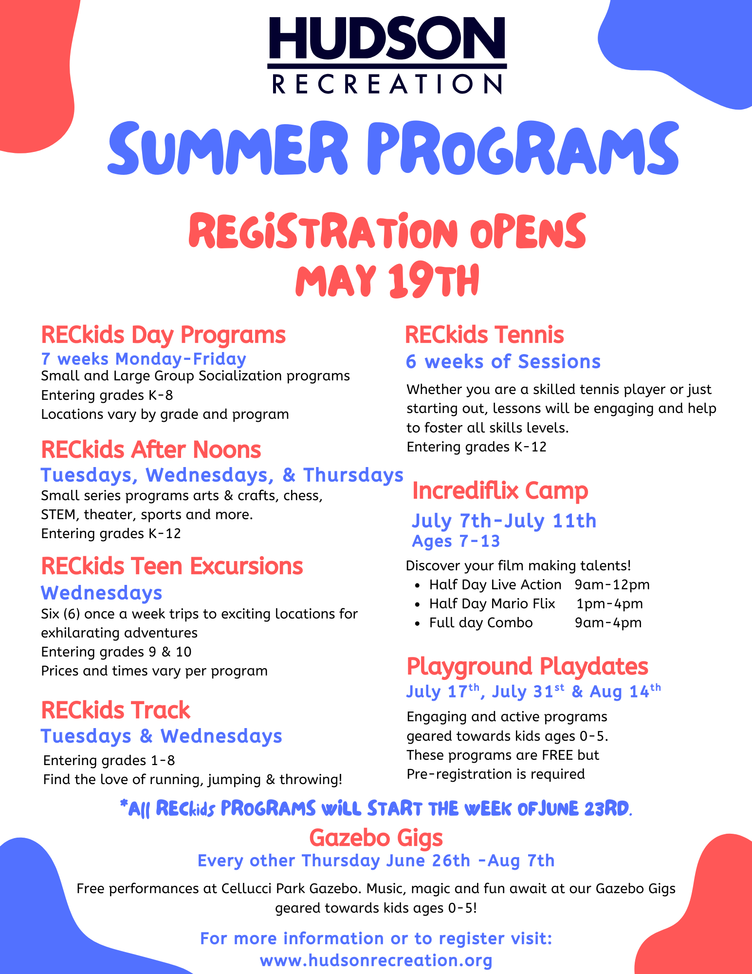 Town of Hudson - Division of Recreation - Programs